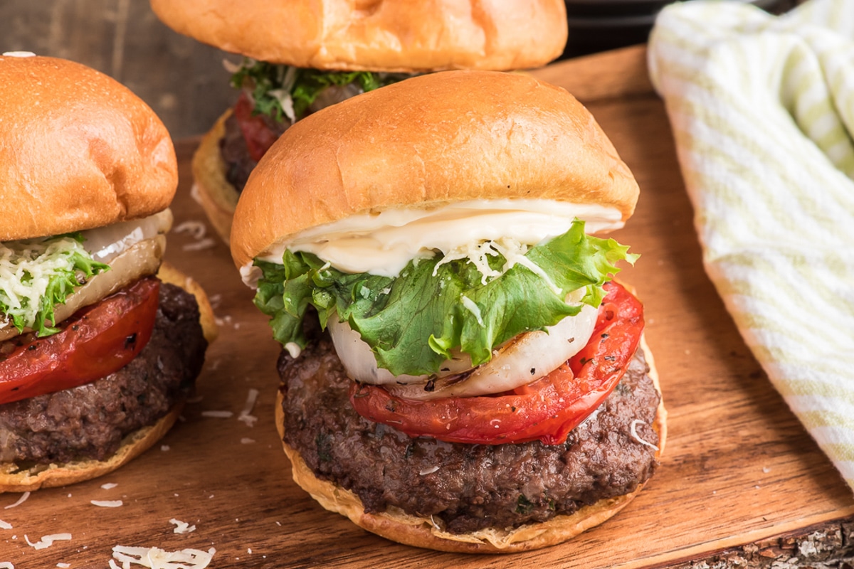 Parmesan Crusted Beef Burgers Recipe - An Italian in my Kitchen