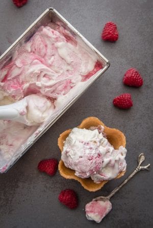 No Churn Fresh Raspberry Swirl Ice Cream Recipe - An Italian in my Kitchen