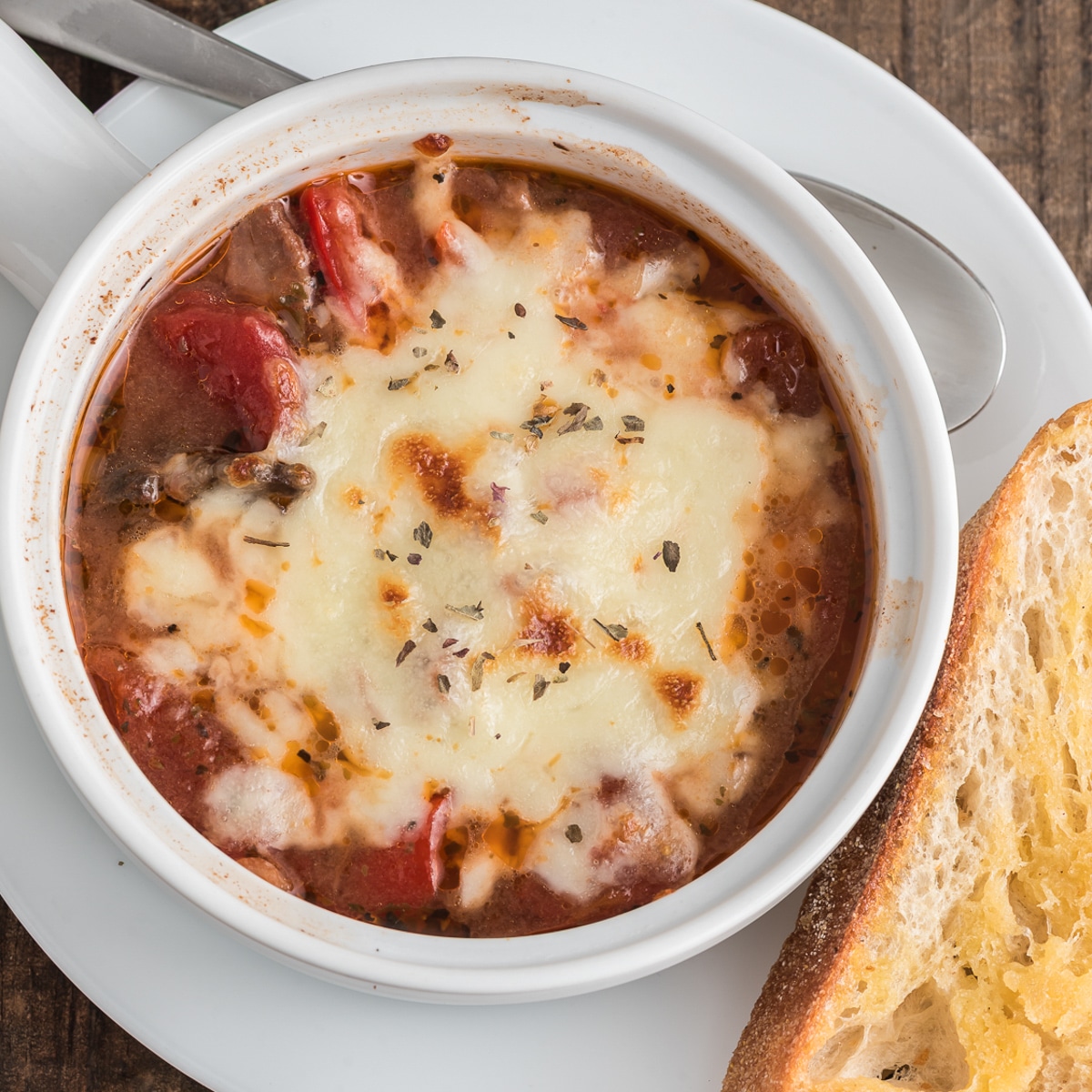 Cheesy Pizza Soup Recipe - An Italian in my Kitchen